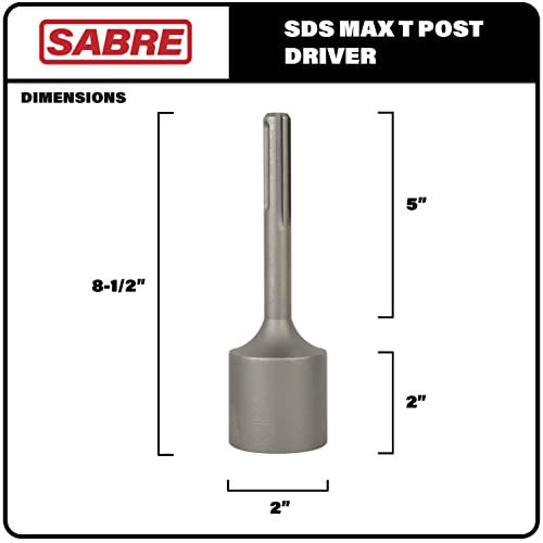 Sabre Tools SDS Max Shank T Post Driver Attachment – Made for Driving T Posts with Rotary Hamer Drill, 2 Inch Diameter Head, SDS Max Post Driver, Fence Post Pounder and Metal Fence Post Driver