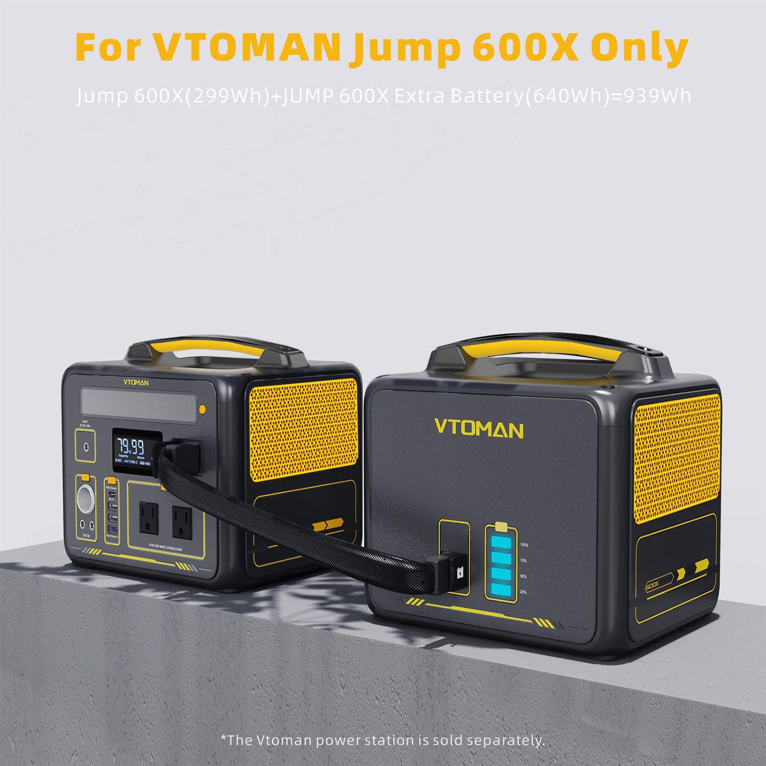 VTOMAN Jump 600X Extra Battery 640Wh for Jump 600X Portable Power Station, LiFePO4 (LFP) Backup Expansion Battery with BMS Protection