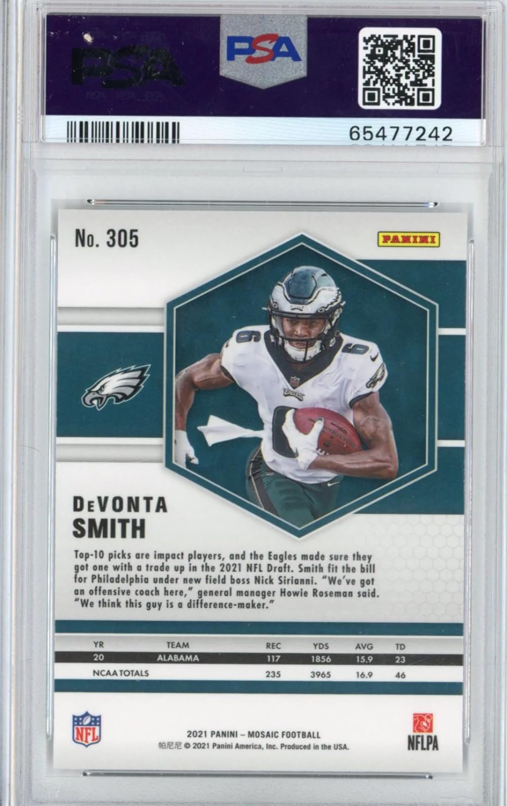 Graded 2021 Panini Mosaic DeVonta Smith #305 Rookie RC Football Card PSA 10 Gem Mint