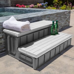 xtremepowerus universal 2-step spa & hot tub step with storage compartment slip-resistant step, grey