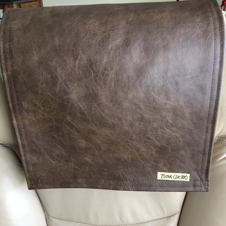 Desk Chair Headrest Cover that is removable, Bark Brown Marine Vinyl, easy care, won't peal, Furniture Protector, size 14x30" for Home, Office, Rv Recliner, Home Makeover