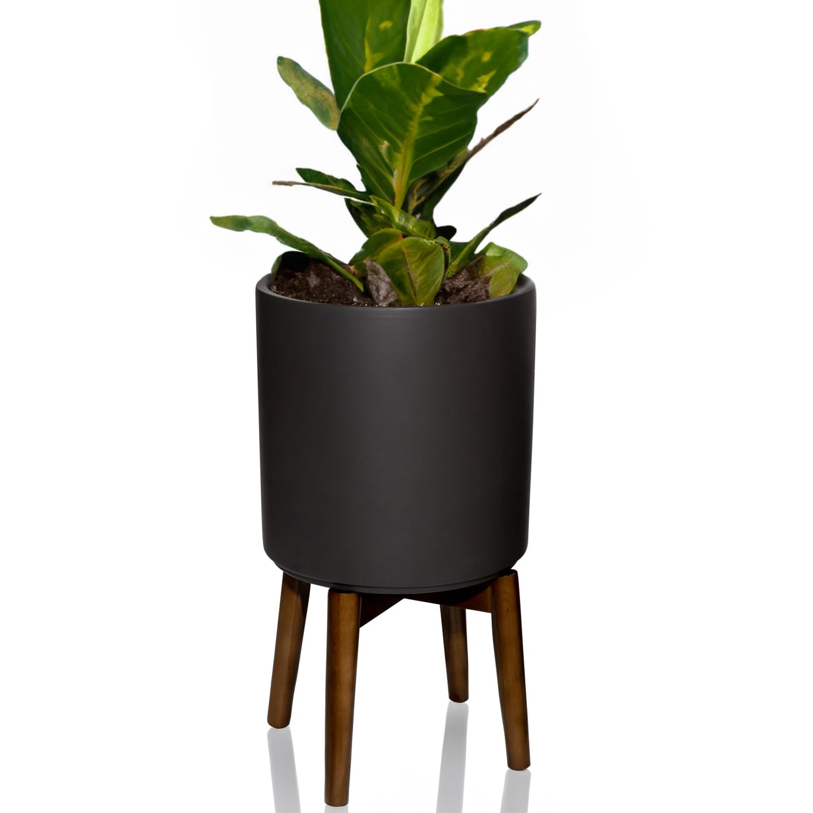 APOC HOME 10 Inch Planter Pot with Stand, Mid-Century Tall Plant Pot with Stand, Indoor Plants, Medium, White (White)