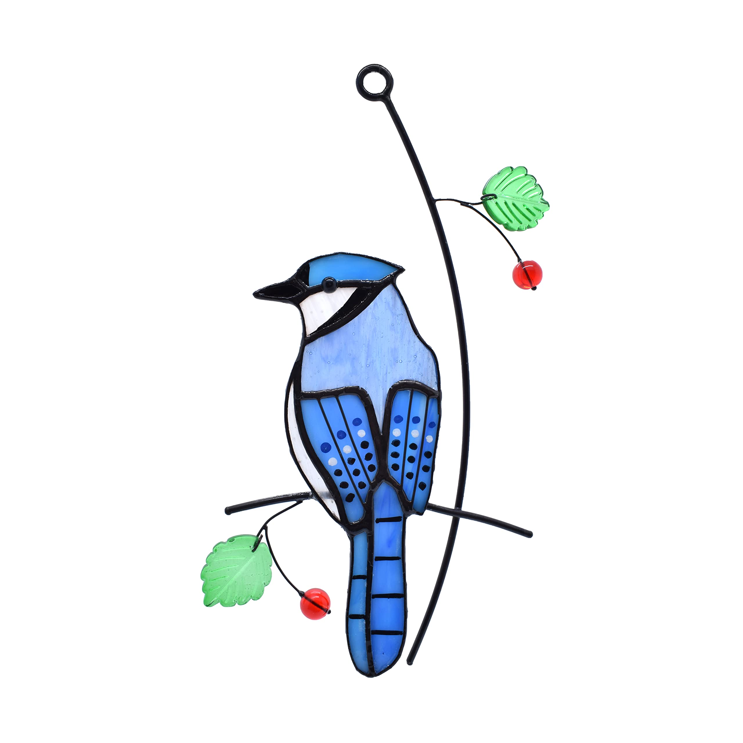 Lolitarcrafts Blue Jay Modern Stained Glass Window Hangings Blue Birds Suncathers for Window