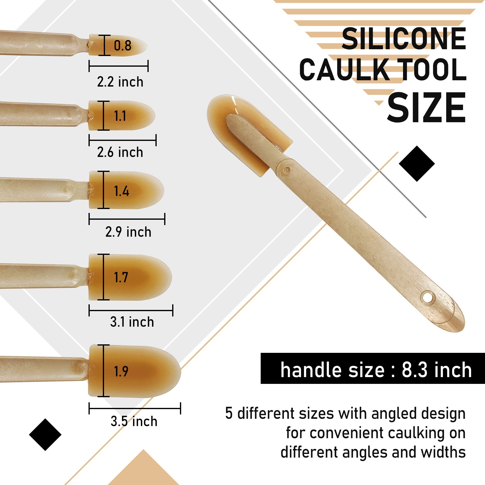 Silicone Caulking Caulk Finishing Tool - Easy Easycaulking Smoothing Finger Finisher Tips Set for Toilet Brick Skirting Kitchen Bathroom, 5 Size Kit