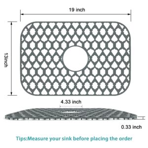 SAMSIER Sink Protectors for Kitchen Sink 13x11&16x12&19x14&22x13&24x13&26x14&28x14&30x16, Large Silicone Sink Mats Grid for Bottom of Farmhouse Stainless Steel Porcelain Sink (19”x13”, Center Drain)