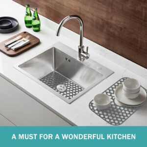 SAMSIER Sink Protectors for Kitchen Sink 13x11&16x12&19x14&22x13&24x13&26x14&28x14&30x16, Large Silicone Sink Mats Grid for Bottom of Farmhouse Stainless Steel Porcelain Sink (19”x13”, Center Drain)