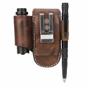 TOURBON Men Leather EDC Organizer Sheath Handmade Tactical Multitool Pouch Holster Brown with Belt Clip