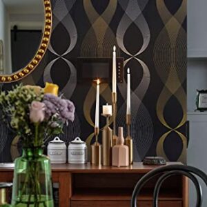 393"x17.7"Peel and Stick Wallpaper Black Fashion Curves Removable Paper Self Adhesive Wallpaper Decorative for Walls Cabinets Vinyl Film