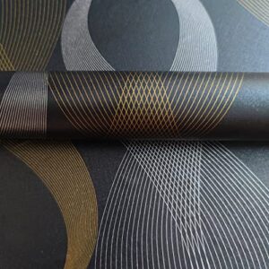 393"x17.7"Peel and Stick Wallpaper Black Fashion Curves Removable Paper Self Adhesive Wallpaper Decorative for Walls Cabinets Vinyl Film