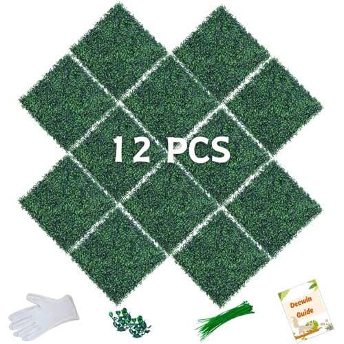 Decwin Artificial Hedges 20"x 20" (12PCS) Grass Wall Panels with UV Protection, Great Privacy Fence,Indooor and Outdoor Green Wall for Decor, Suitable for Event Photo Backdrop