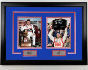 framed dale earnhardt jr. & sr. facsimile laser engraved dual signatures nascar 17x23 photo