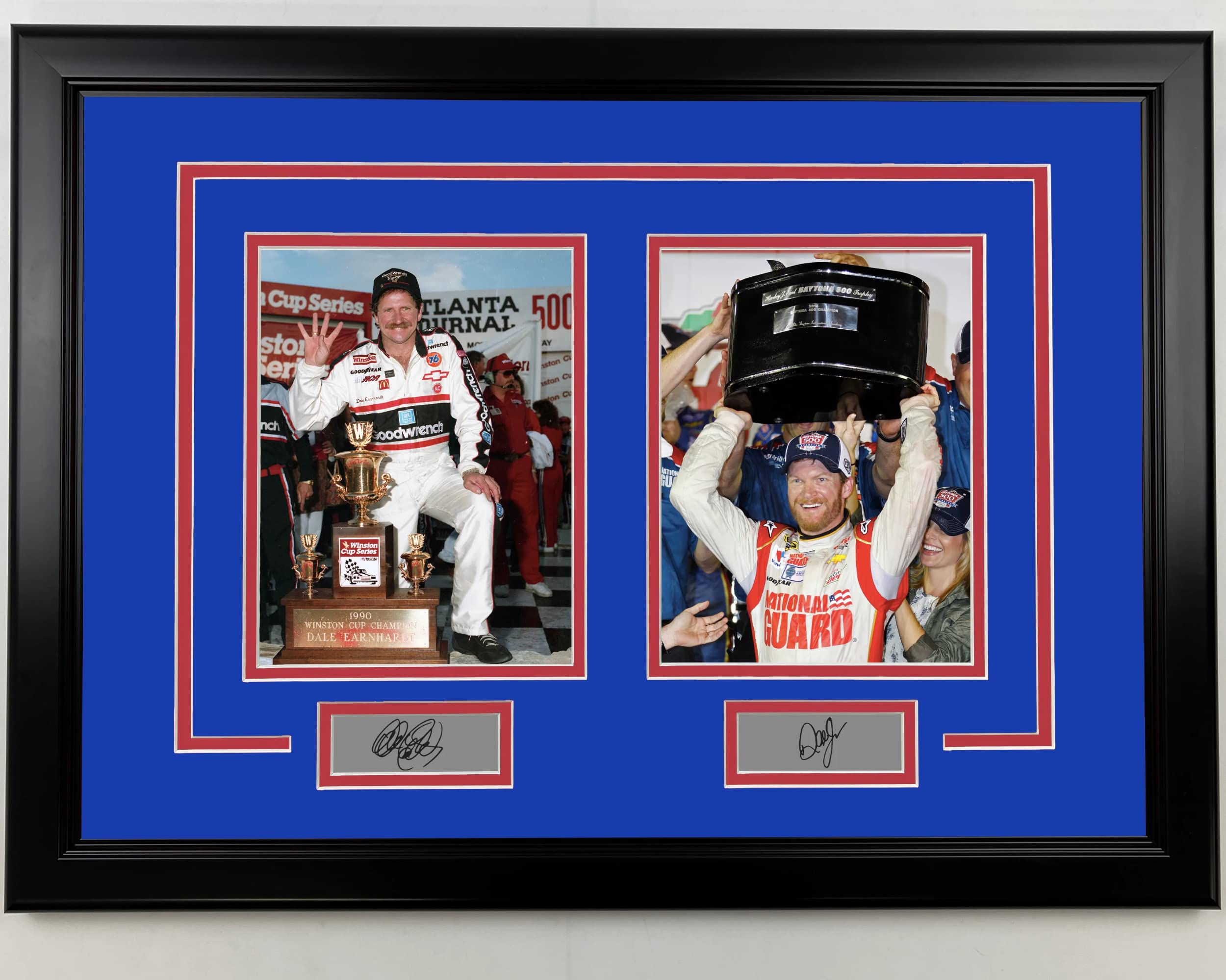 Framed Dale Earnhardt Jr. & Sr. Facsimile Laser Engraved Dual Signatures NASCAR 17x23 Photo