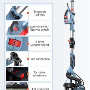 Handife Drywall Sander 800W 7A Drywall Sander with Vacuum Auto Dust Collection, Variable Speed 800-1800RPM Drywall Power Sander with Double-Deck LED Lights, Extendable Handle, Carrying Bag