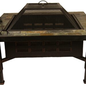 Global Outdoors 34-in Adjustable Leg Square Slate Top Fire Pit