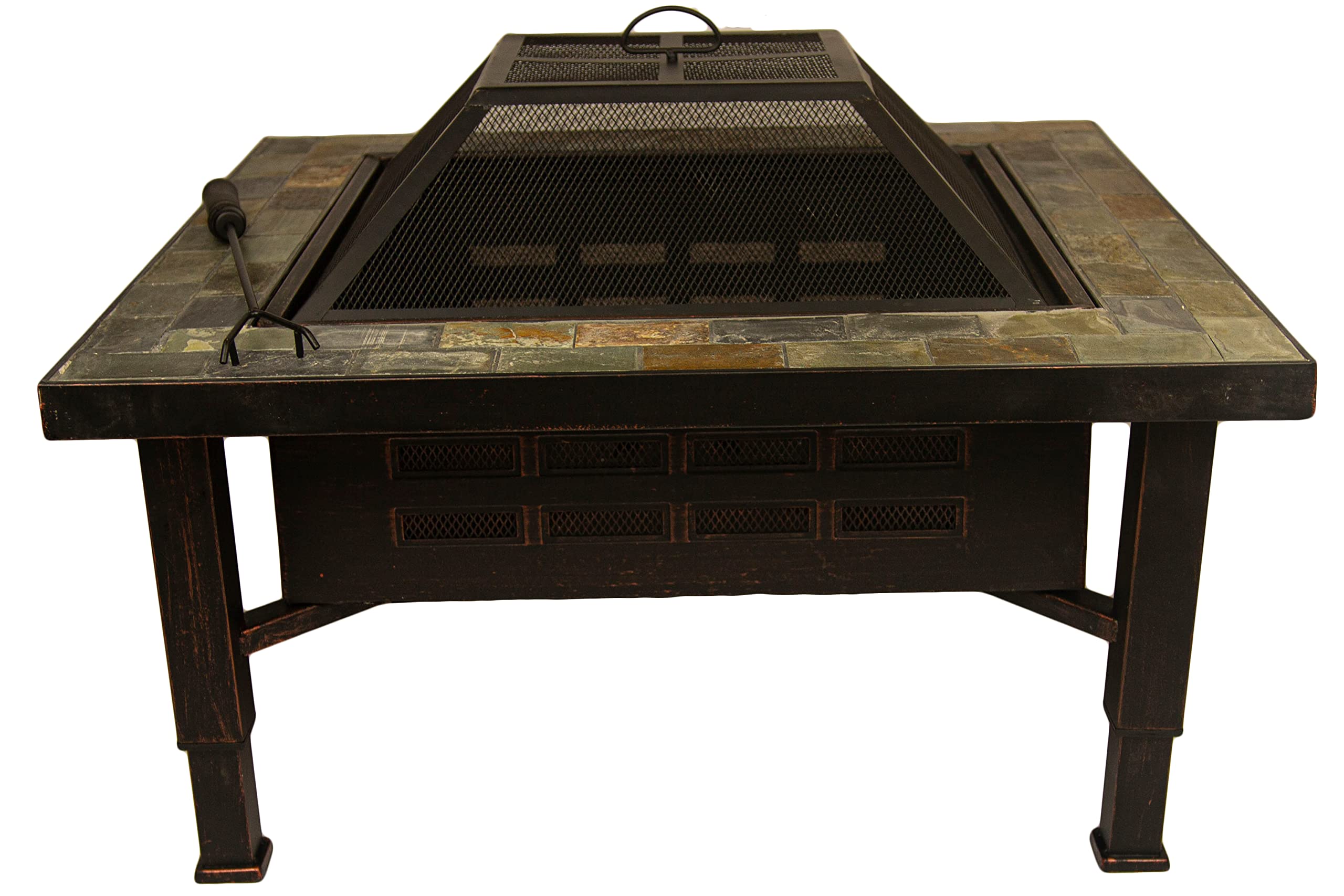 Global Outdoors 34-in Adjustable Leg Square Slate Top Fire Pit