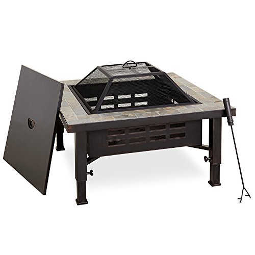 Global Outdoors 34-in Adjustable Leg Square Slate Top Fire Pit