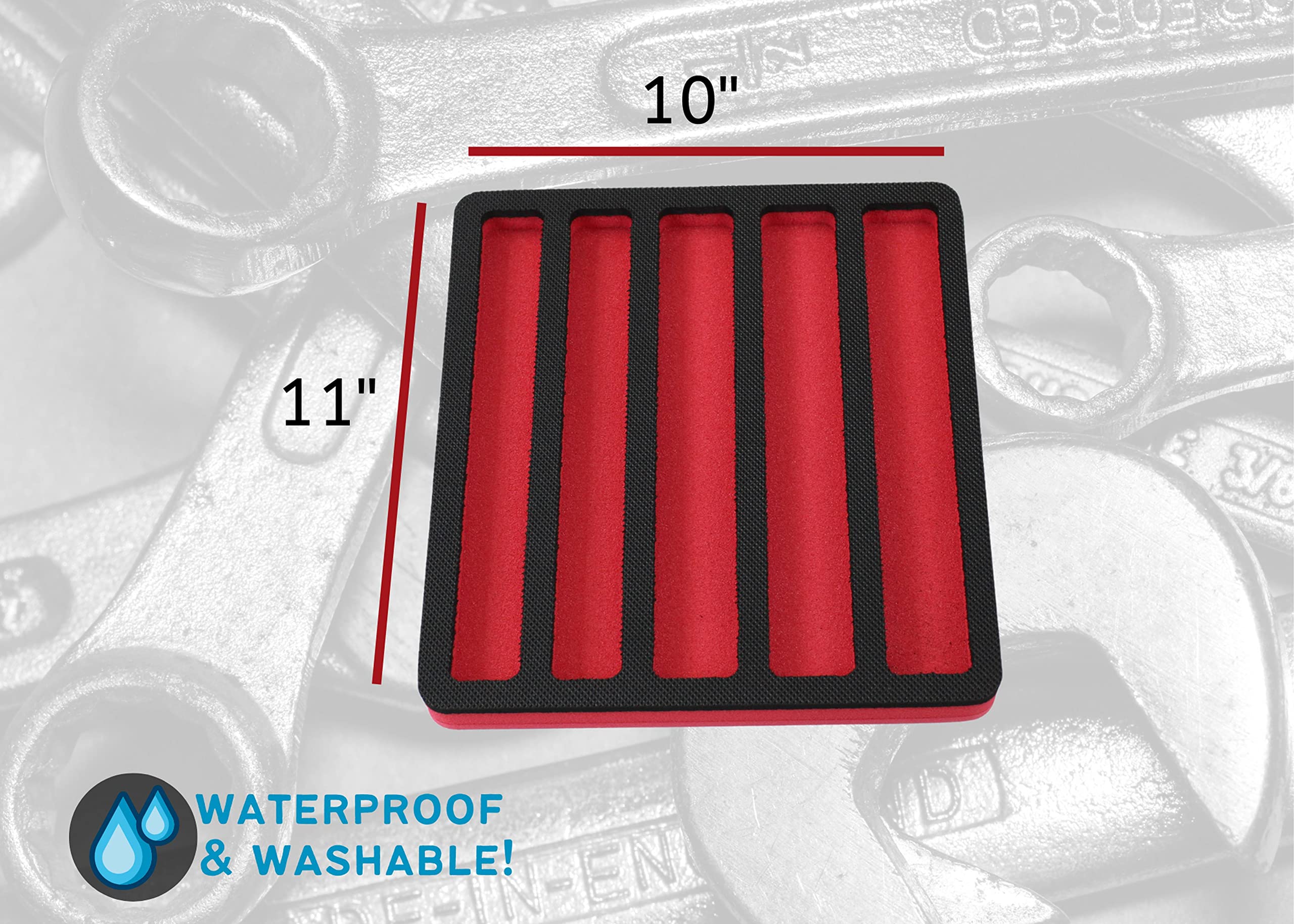 Polar Whale Tool Drawer Organizer Wrench Holder Insert Red and Black Durable Foam Tray 5 Pockets Holds Wrenches Up to 10 Inches Long Fits Craftsman Husky Kobalt Milwaukee Many Others