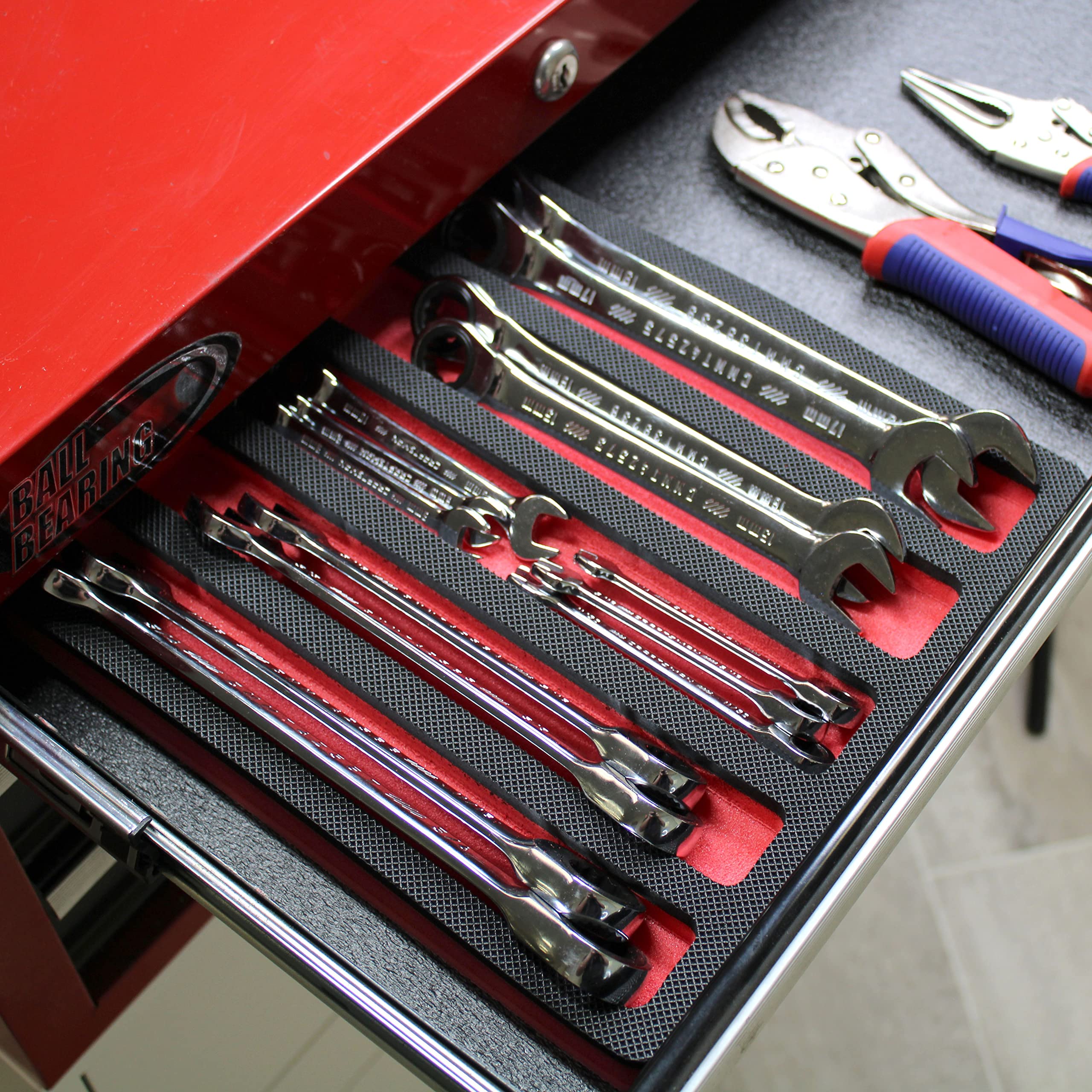 Polar Whale Tool Drawer Organizer Wrench Holder Insert Red and Black Durable Foam Tray 5 Pockets Holds Wrenches Up to 10 Inches Long Fits Craftsman Husky Kobalt Milwaukee Many Others