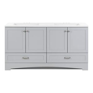 spring mill emlyn double bathroom vanity with 2 cabinets, 2 drawers, and white sink top, ‎18.75" d x 60.25" w x 32.89" h, pearl gray