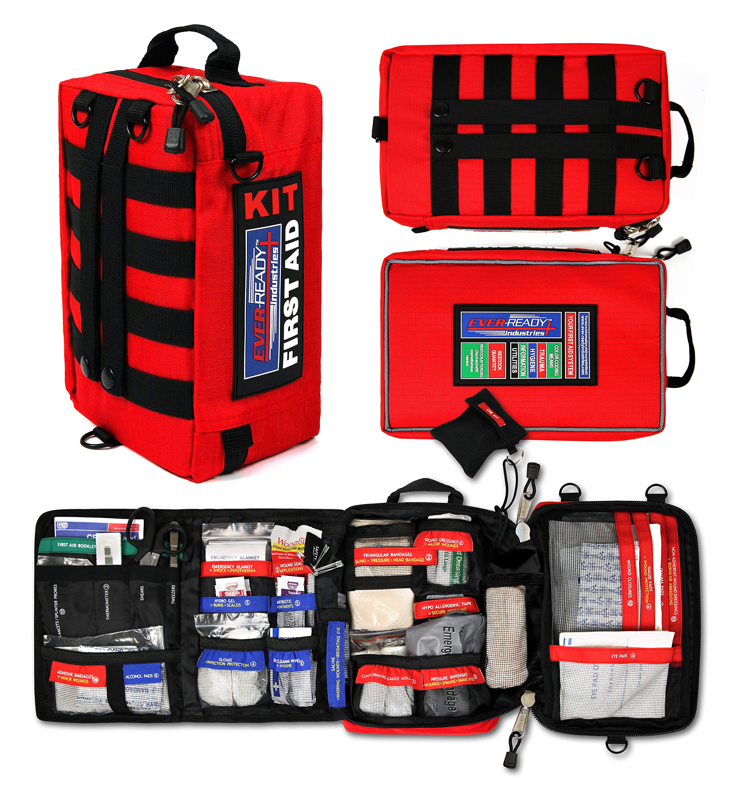 Ever-Ready Industries Outdoor Protection and Workplace First Aid Kit - Includes Burn Ointment, Exceed OSHA Guidelines and ANSI 2009 Standards - 228 Pieces, Red