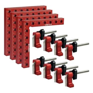 deefiine 90 degree positioning squares right angle clamps 5.5" x 5.5",aluminum alloy woodworking carpenter l-type corner clamping tool for picture frames, boxes, cabinets or drawers (4)