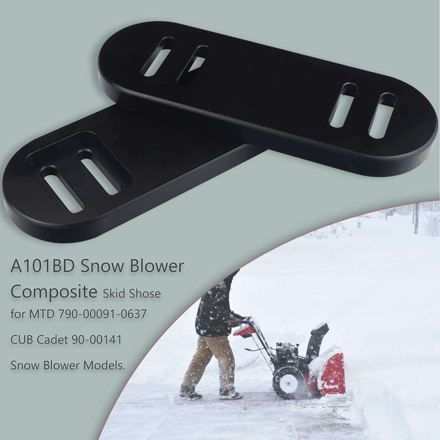 Haiouus A101BD 790-00091-0637 Snow Blower Composite Skid Shose for MTD 790-00091-0637 CUB Cadet 790-00141 Snow Blower Models (2 Pack)