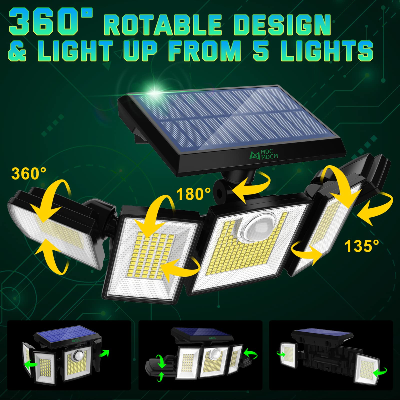 MDCMDCM 2023 Newest Solar Outdoor Lights Motion Sensor Waterproof - 416 LEDs 3000 Lumens Super Bright Solar Flood Security Light for Porch Yard Patio Garage