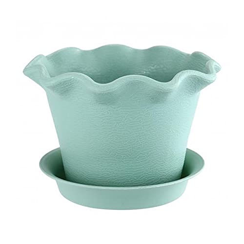 Outdoor Indoor Garden Plant Pots Resin Green Succulent Plants Flowerpot with Tray Bonsai Pots Flower Pot Planter with a Saucer Tray Garden Home Office Cafe Decor Plant Pot Container