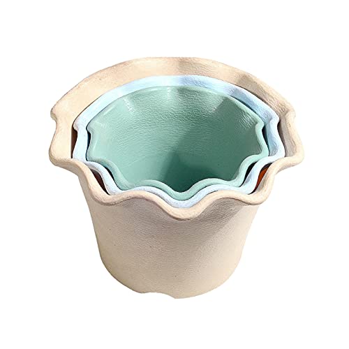 Outdoor Indoor Garden Plant Pots Resin Green Succulent Plants Flowerpot with Tray Bonsai Pots Flower Pot Planter with a Saucer Tray Garden Home Office Cafe Decor Plant Pot Container