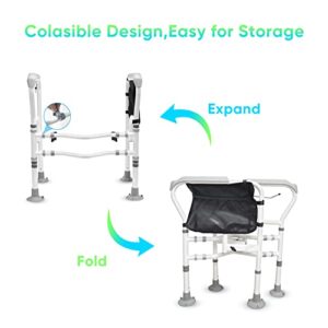 Nurhome Toilet Safety Frame Rail with Suction Cups and Anti-Slip Handrails Carbon Steel Adjustable Height and Width Heavy Duty Toilet Assist for Elderly Handicapped Disabled Weight Capacity 400 lbs