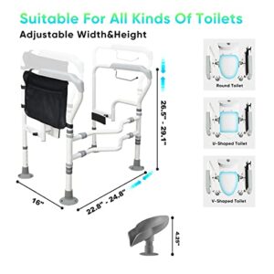 Nurhome Toilet Safety Frame Rail with Suction Cups and Anti-Slip Handrails Carbon Steel Adjustable Height and Width Heavy Duty Toilet Assist for Elderly Handicapped Disabled Weight Capacity 400 lbs