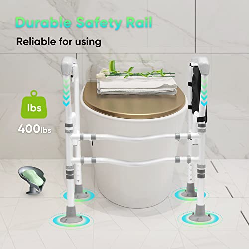 Nurhome Toilet Safety Frame Rail with Suction Cups and Anti-Slip Handrails Carbon Steel Adjustable Height and Width Heavy Duty Toilet Assist for Elderly Handicapped Disabled Weight Capacity 400 lbs