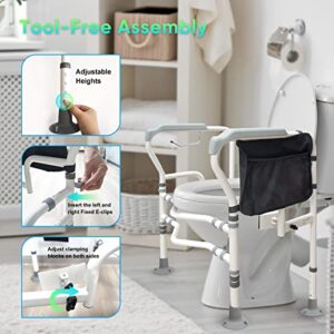 Nurhome Toilet Safety Frame Rail with Suction Cups and Anti-Slip Handrails Carbon Steel Adjustable Height and Width Heavy Duty Toilet Assist for Elderly Handicapped Disabled Weight Capacity 400 lbs