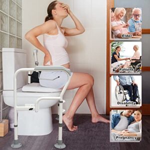 Nurhome Toilet Safety Frame Rail with Suction Cups and Anti-Slip Handrails Carbon Steel Adjustable Height and Width Heavy Duty Toilet Assist for Elderly Handicapped Disabled Weight Capacity 400 lbs