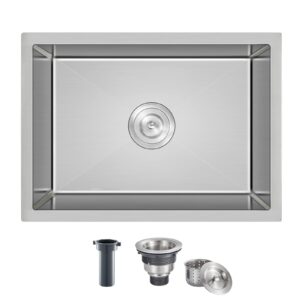 rovate 20 inch kitchen sink undermount singel bowl, bar or kitchen sink handmade, 304 stainless steel kitchen sink with strainer