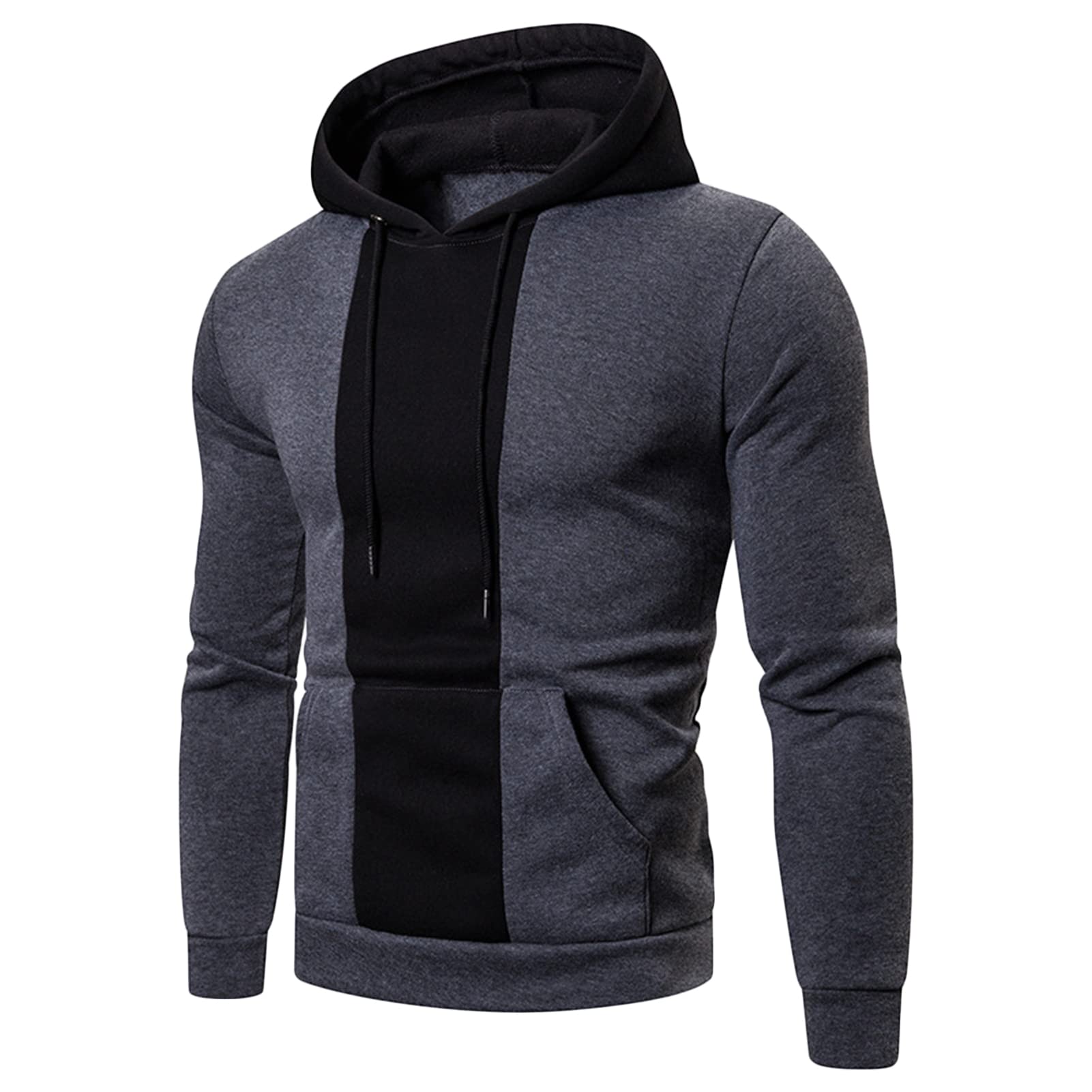 Maiyifu-GJ Men Casual Drawstring Slim Fit Hoodies Novelty Patchwork Pullover Hoodie Lightweight Athletic Hooded Sweatshirts (Grey,3X-Large)