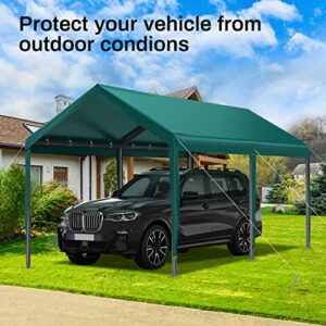 Cityflee Carport,10'x 20' Upgraded Heavy Duty Carport with Wind Rope, Portable Garage for Car, Truck, Boat, Car Canopy with All-Season Tarp, Green