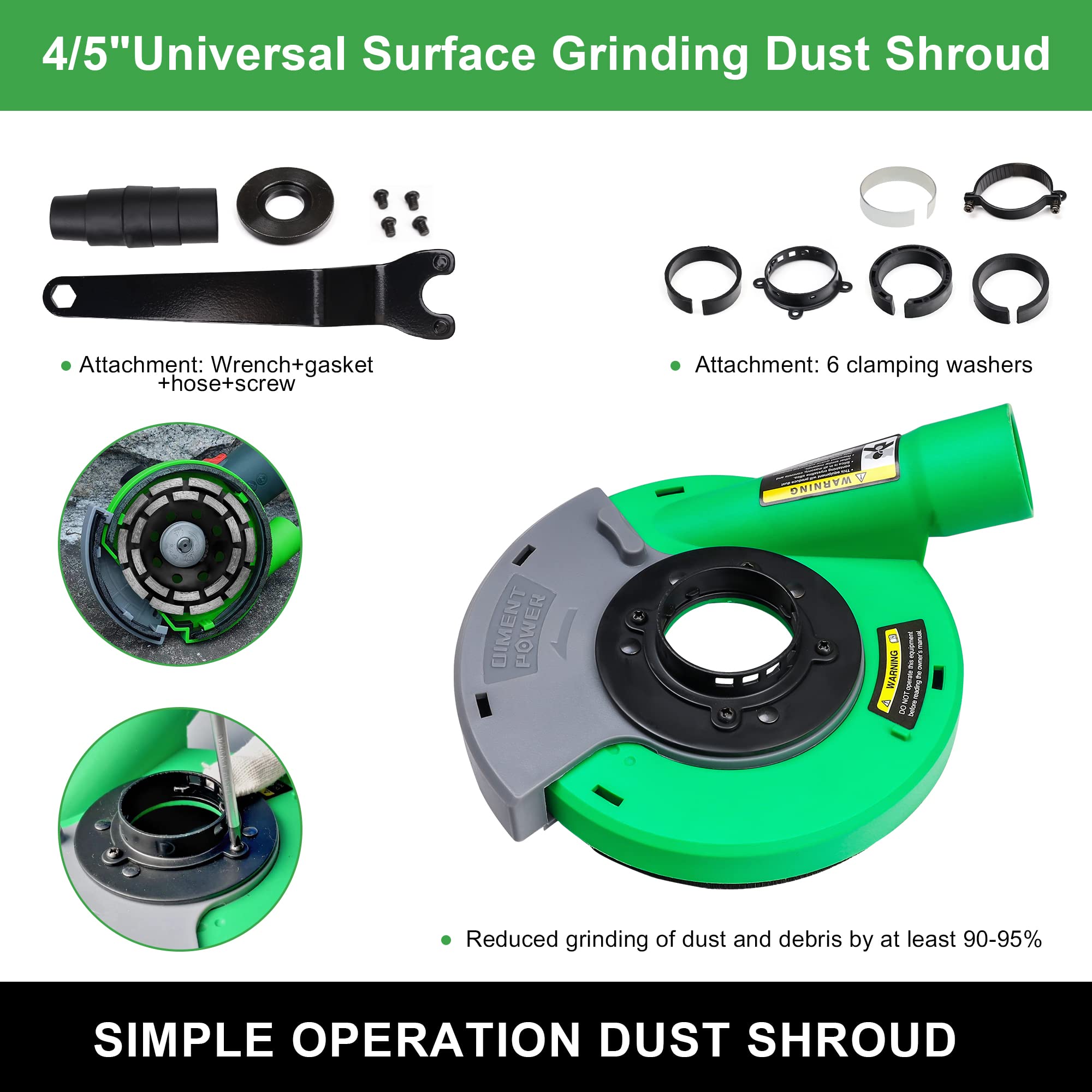 Diment Power Dust Shroud for Angle Grinder 4/4.5/5 inch Universal Surface Grinding Shroud (125MM)