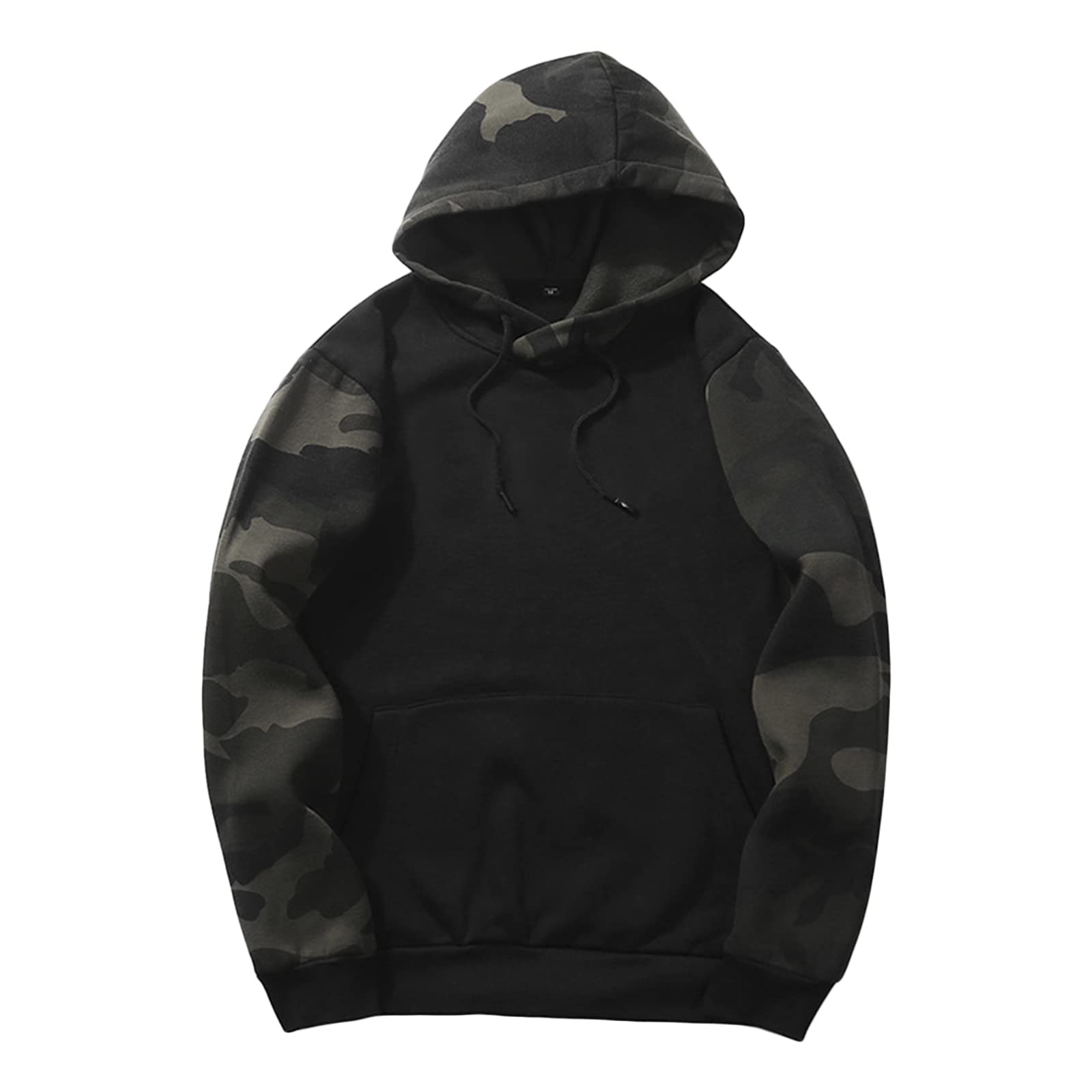 Maiyifu-GJ Camo Hoodies for Men Long Sleeve Contrast Color Military Pullover Hoodie Hipster Hooded Sweatshirt with Kanga Pocket (Black,Medium)