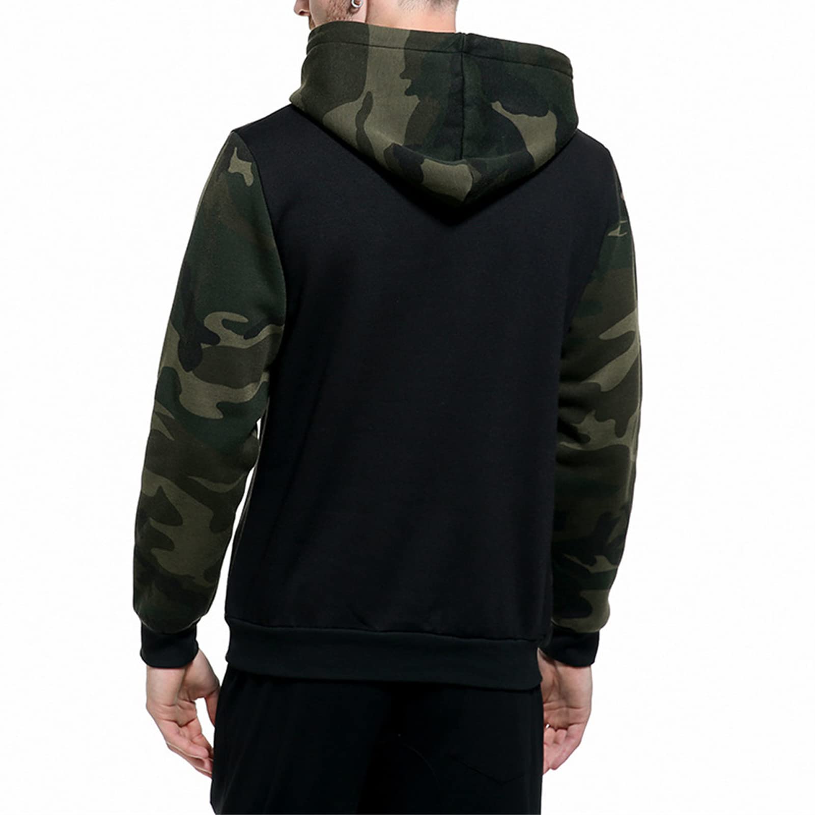 Maiyifu-GJ Camo Hoodies for Men Long Sleeve Contrast Color Military Pullover Hoodie Hipster Hooded Sweatshirt with Kanga Pocket (Black,Medium)