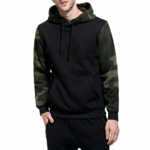 Maiyifu-GJ Camo Hoodies for Men Long Sleeve Contrast Color Military Pullover Hoodie Hipster Hooded Sweatshirt with Kanga Pocket (Black,Medium)