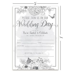 Wedding Invitation Kit with Envelopes - Wedding Drawing Florals Themed Invitations & Envelopes Minimalist Blank Wedding Invitations, Invitation Wedding Kit Set of 25 Beautiful Invitations