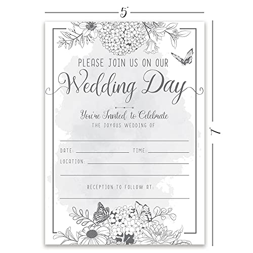 Wedding Invitation Kit with Envelopes - Wedding Drawing Florals Themed Invitations & Envelopes Minimalist Blank Wedding Invitations, Invitation Wedding Kit Set of 25 Beautiful Invitations