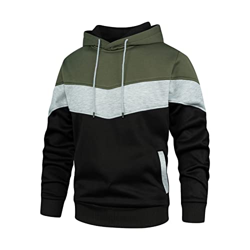 Maiyifu-GJ Camo Loose Fit Hoodies for Men Color Block Sport Hooded Sweatshirt Long Sleeve Contrast Color Pullover Hoodie (Armygreen 3,X-Large)