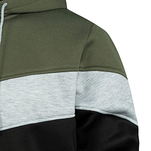 Maiyifu-GJ Camo Loose Fit Hoodies for Men Color Block Sport Hooded Sweatshirt Long Sleeve Contrast Color Pullover Hoodie (Armygreen 3,X-Large)