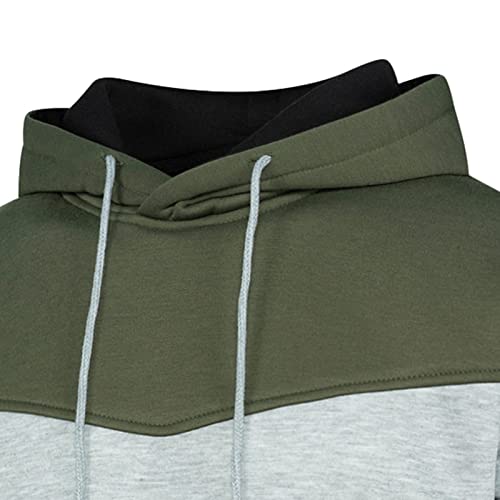 Maiyifu-GJ Camo Loose Fit Hoodies for Men Color Block Sport Hooded Sweatshirt Long Sleeve Contrast Color Pullover Hoodie (Armygreen 3,X-Large)