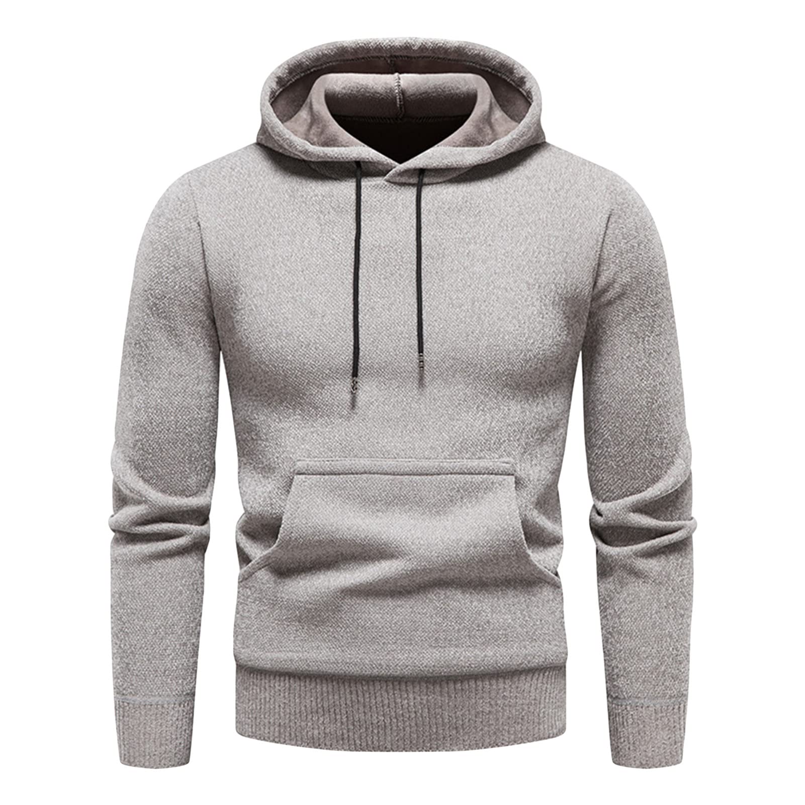 Maiyifu-GJ Men Casual Solid Fleece Hooded Sweatshirt Loose Fit Knitted Pullover Hoodie Athletic Drawstring Hooded Sweatshirts (Light Grey,3X-Large)