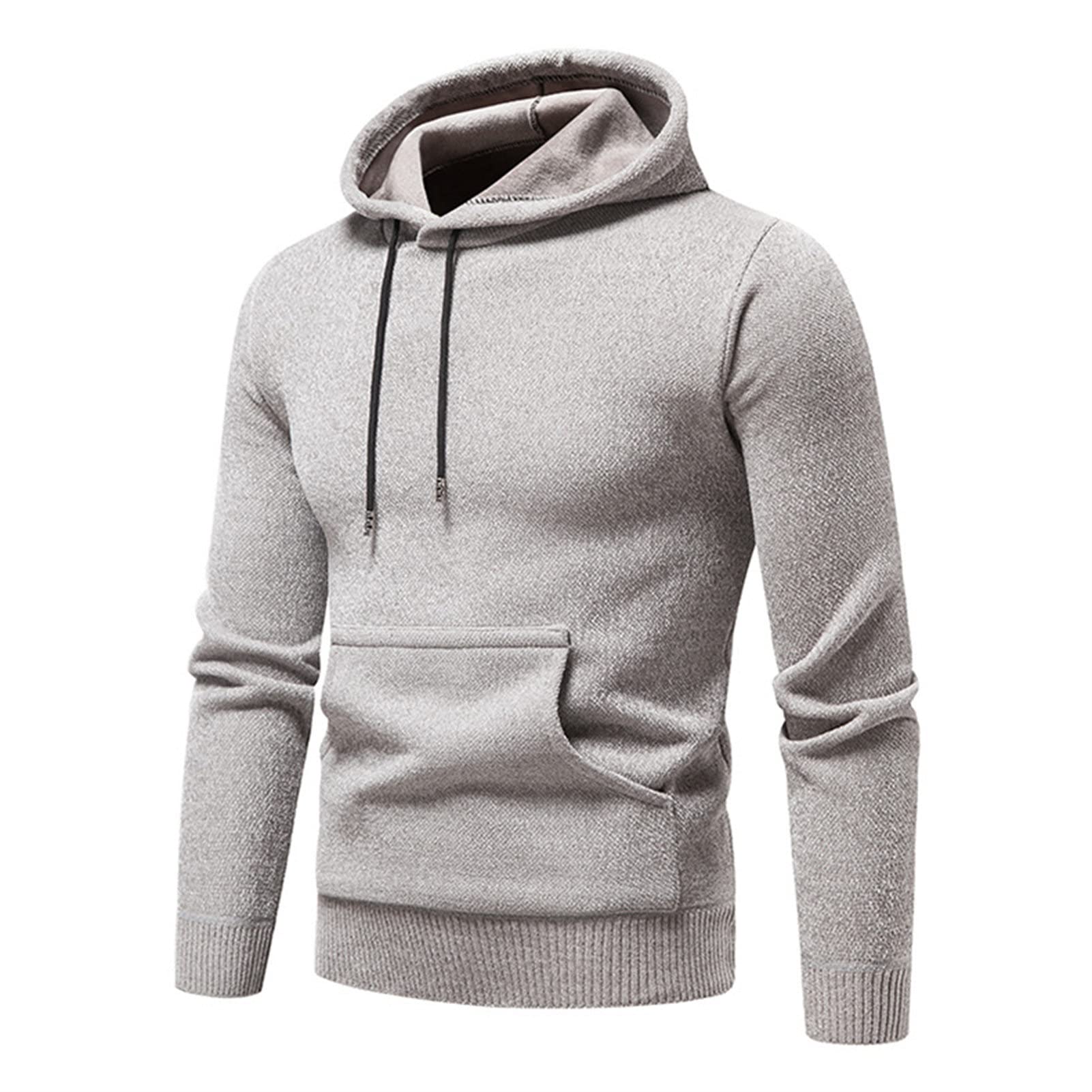 Maiyifu-GJ Men Casual Solid Fleece Hooded Sweatshirt Loose Fit Knitted Pullover Hoodie Athletic Drawstring Hooded Sweatshirts (Light Grey,3X-Large)