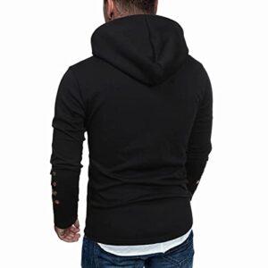 Maiyifu-GJ Men's Casual Drawstring V Neck Hoodies Novelty Patchwork Pullover Hoodie Lightweight Athletic Hooded Sweatshirts (Black,Large)