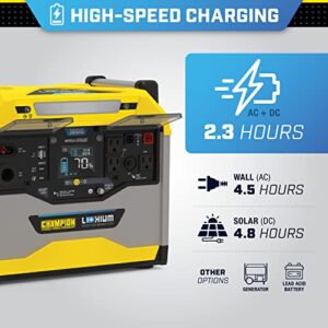 Champion Power Equipment 100594 1638-Wh Power Station 3200/1600-Watt Portable Lithium-Ion Battery Solar Generator